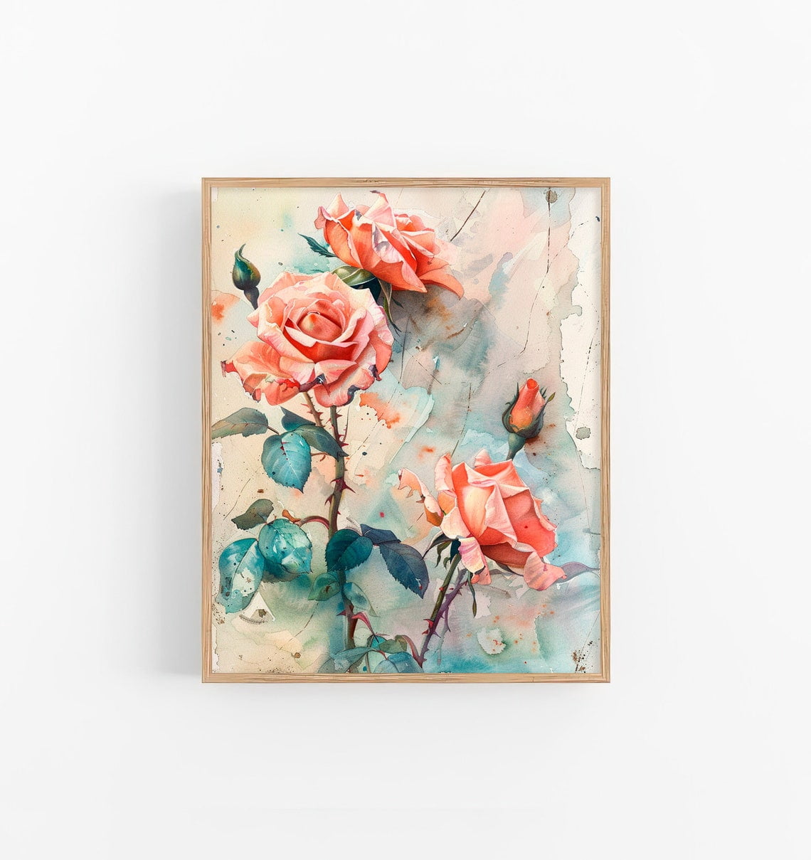 Modroom Rose Painting Spring Flowers Watercolor Art Print Floral Rose ...