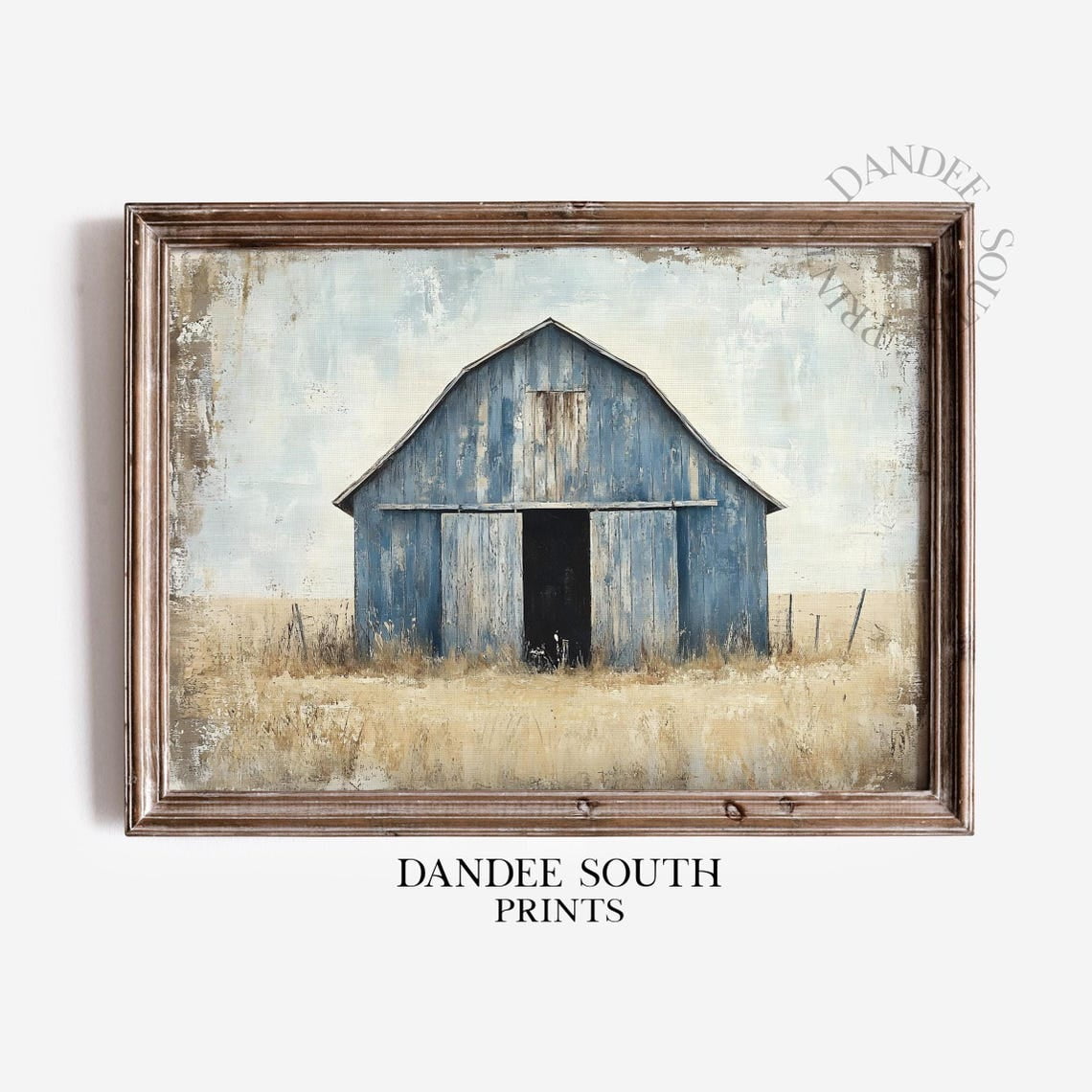 Modroom Rustic Blue Barn Poster, Vintage Rural Landscape Wall Art ...