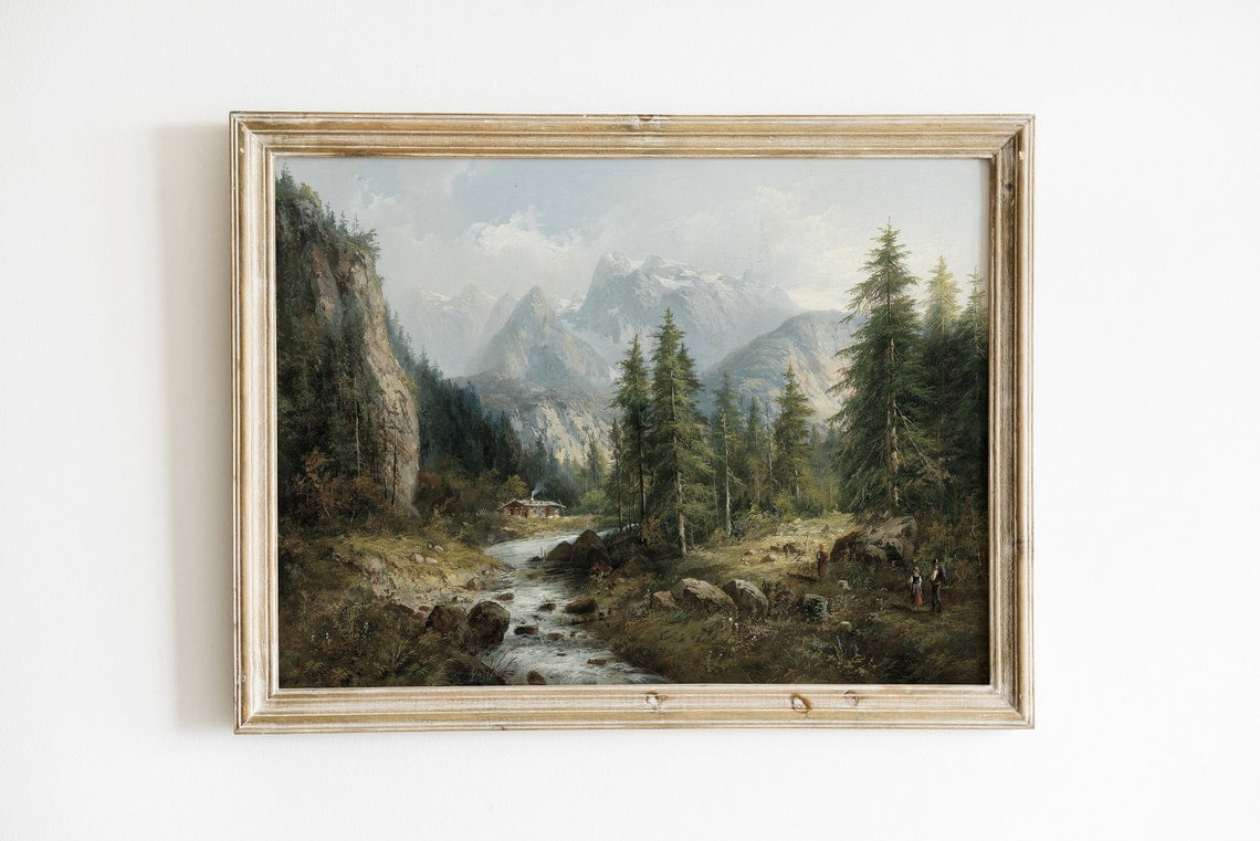Modroom Rustic Mountain Landscape Painting | Vintage Forest ...