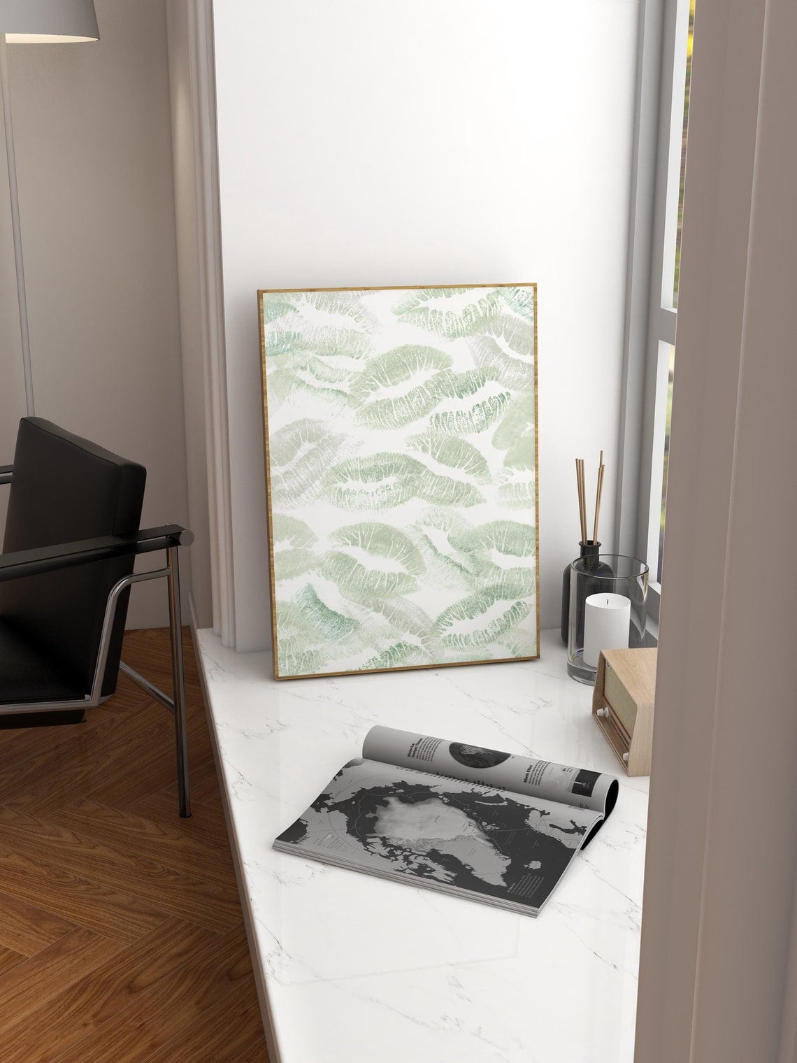 Modroom Sage Green Wall Art Kiss Lips Wall Art Trendy Poster Lips Print ...
