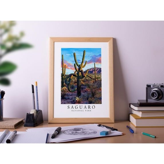 Modroom Saguaro National Park Poster Cactus Desert Landscape Art Poster ...