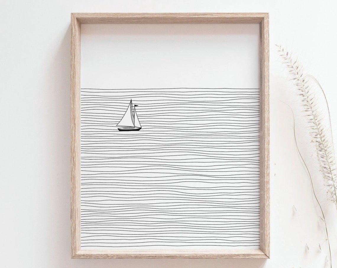 Modroom Sailboat Print - Boat Over The Horizon Poster, Ocean, Sea, Lake ...