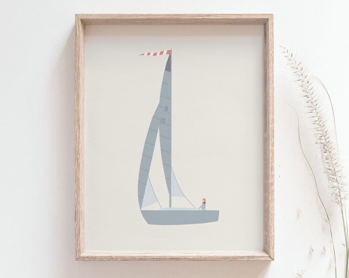 Modroom Sailboat Print - Simple Boat Over The Horizon Poster, Lake ...