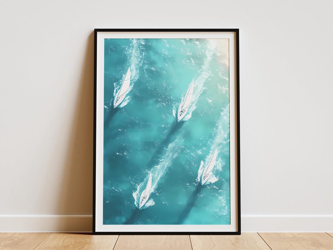 Modroom Sailboats On Turquoise Waters Aerial View Print Yacht Wall Art ...