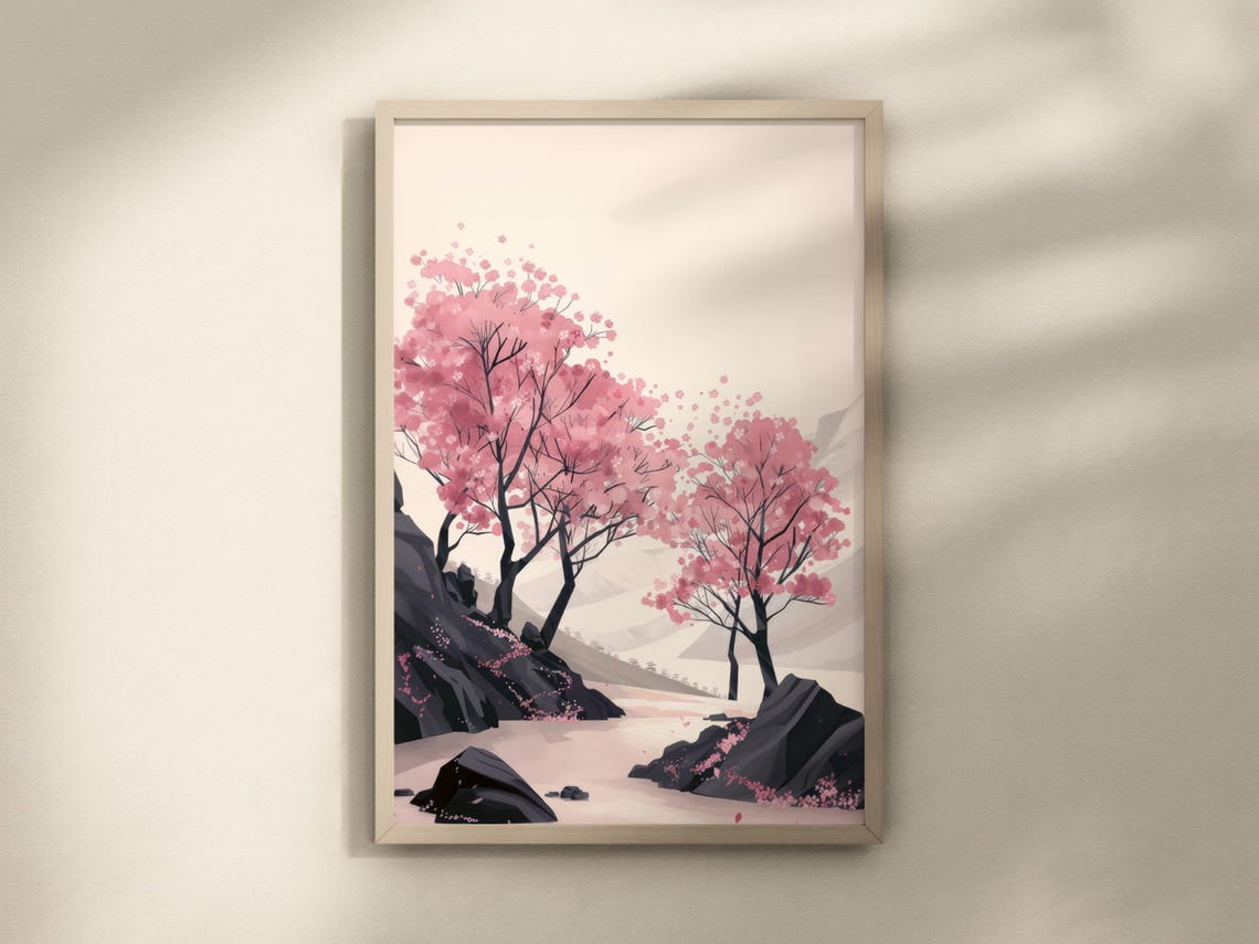 Modroom Sakura Zen Wall Poster, Japanese Cherry Blossom Artwork For ...