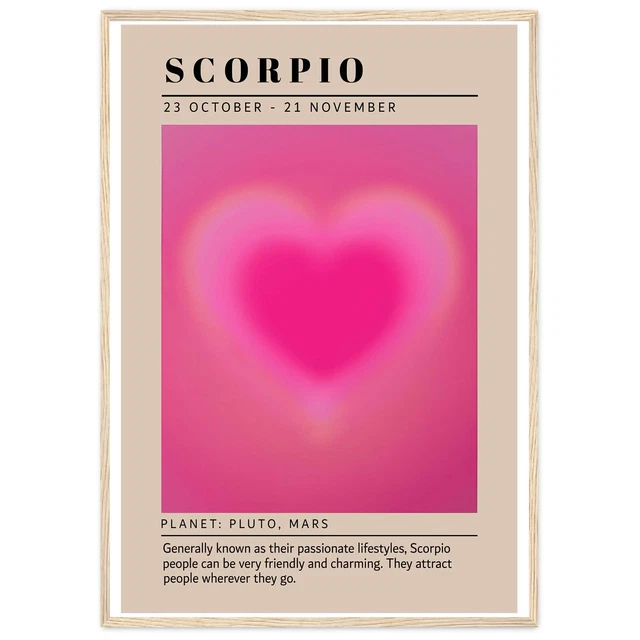 Modroom Scorpio Zodiac Wall Art Aura Poster Pink Aura Poster Star Sign ...