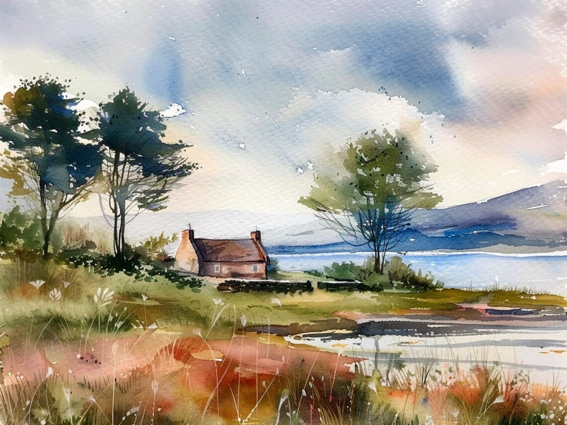 Modroom Scottish Countryside Watercolor Painting Scotland Landscape ...
