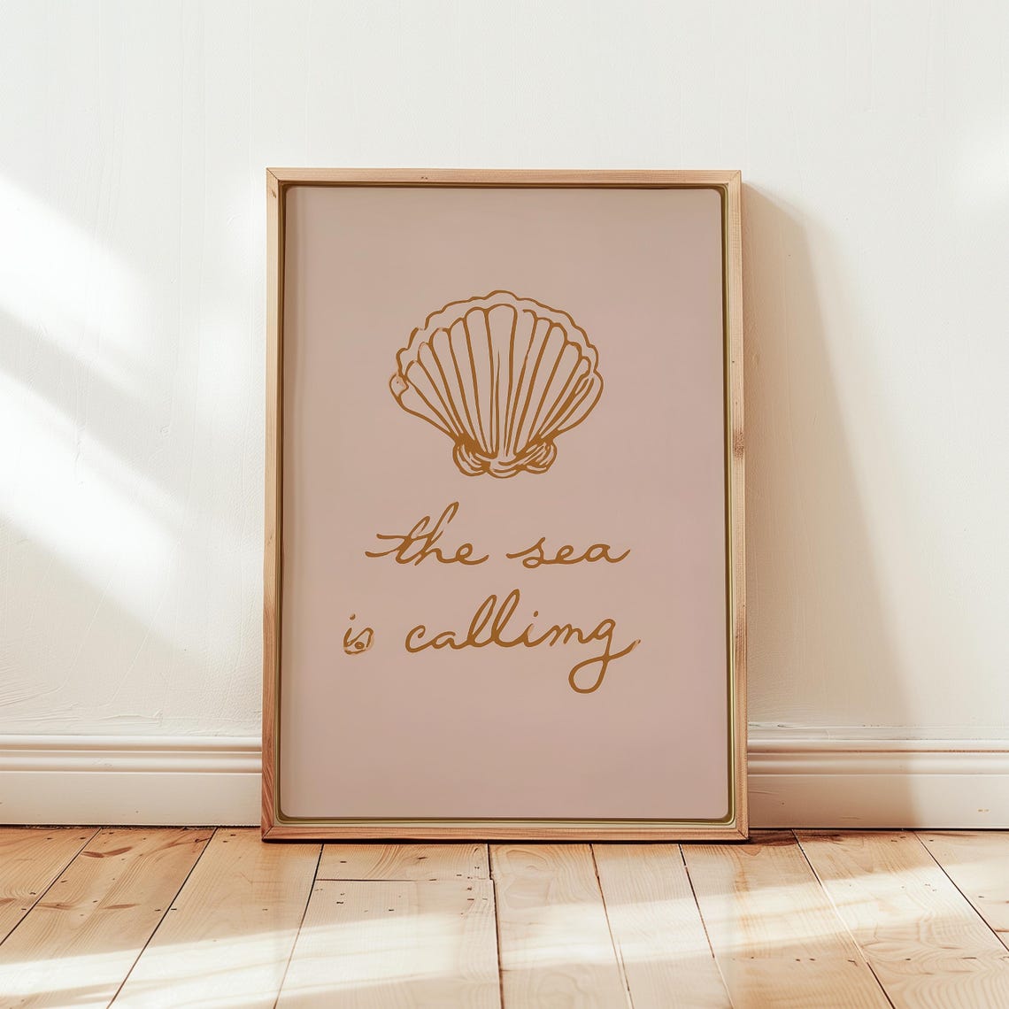 Modroom The Sea Is Calling Print, Pink Seashell Beach Wall Art, Coastal ...