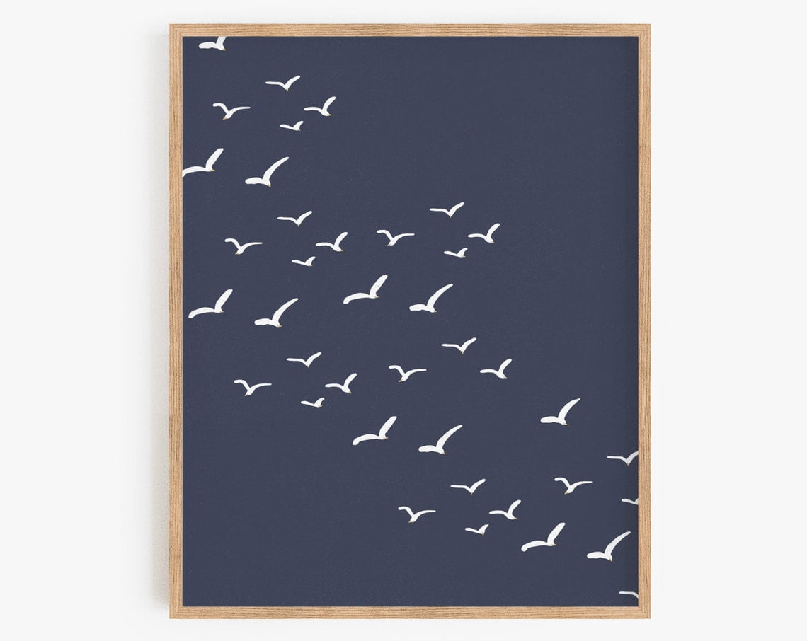 Modroom Seagull Print - Birds Flock In The Sky Poster, Seabird Pattern ...