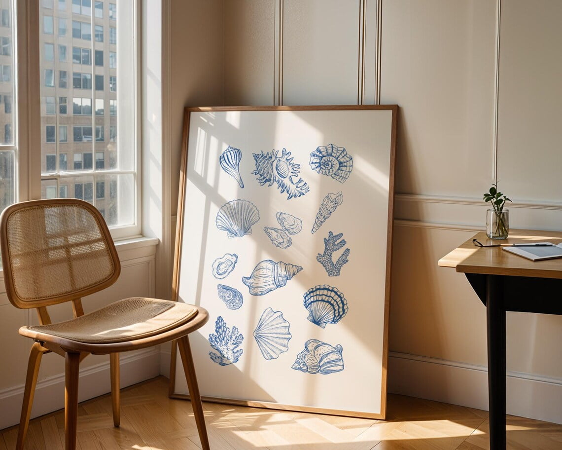 Modroom Seashell Wall Art, Simple Shell Poster For Costal Living Room ...