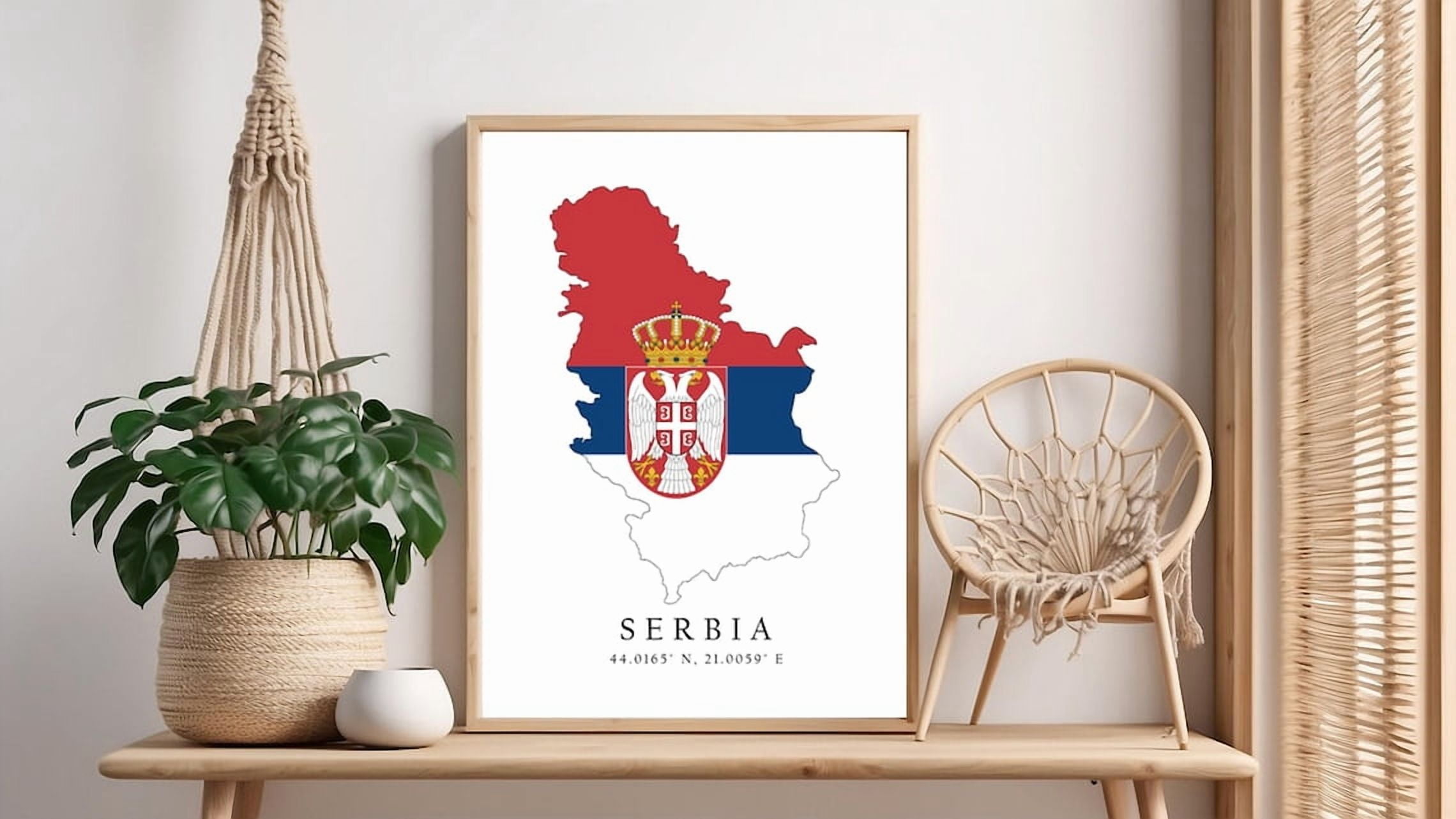 Modroom Serbia Map Poster Flag and Coordinates Art Poster Wall Décor ...