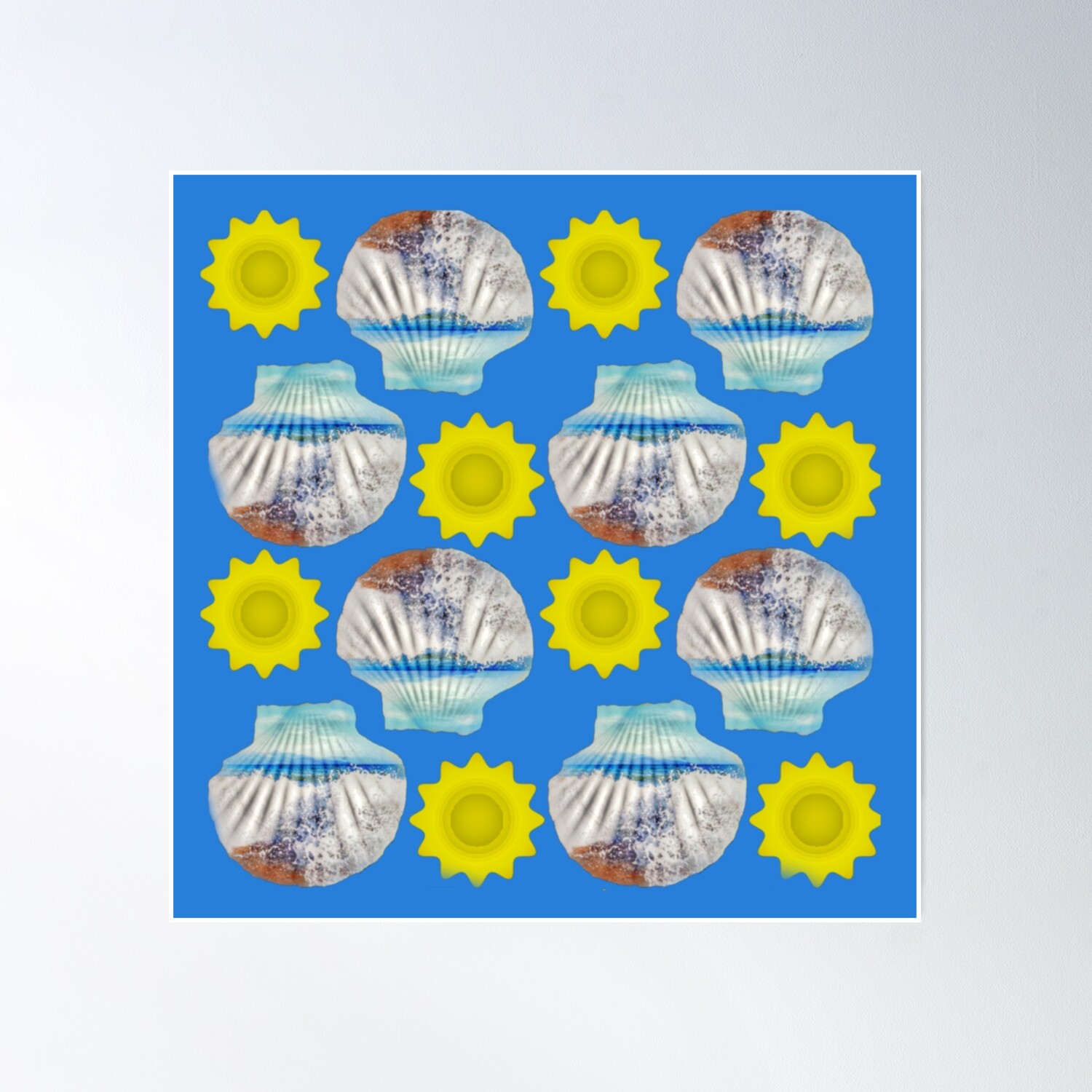 Modroom Shell I Dream - Pattern With Shell, Sea, Sun, Blue Sky Poster ...