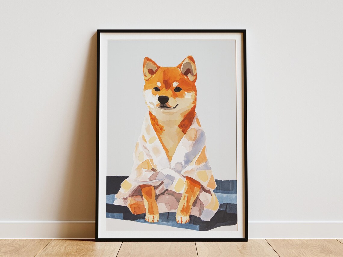Modroom Shiba Inu Puppy In Bathrobe Poster Dog Art Print Animal Art ...
