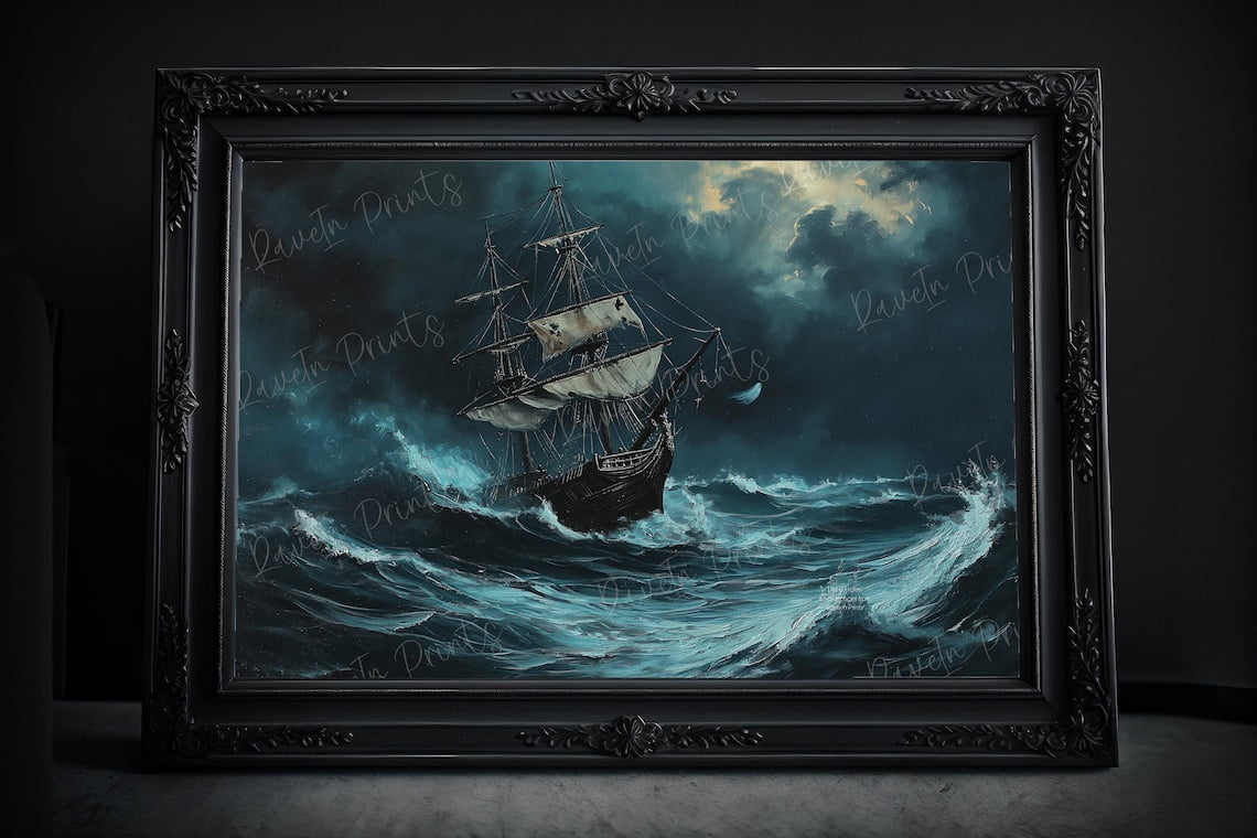Modroom Ship Captain Poster, Vintage Gothic Wall Art, Pirate Ocean ...