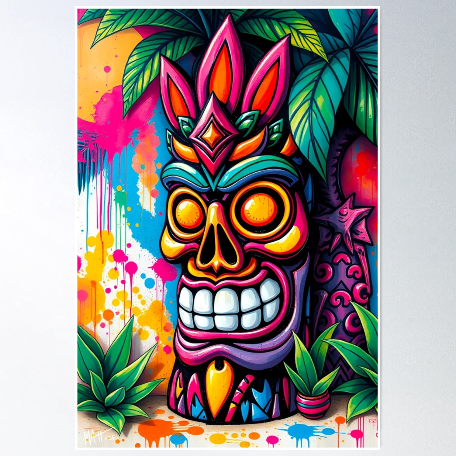 Modroom Skull Tiki Totem Poster Wall Art, Modern Wall Decor, 16x24 ...