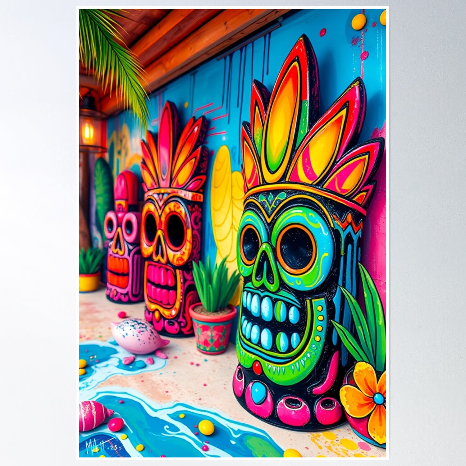Modroom Skull Tiki Totems Poster Wall Art, Modern Wall Decor, 12x18 ...