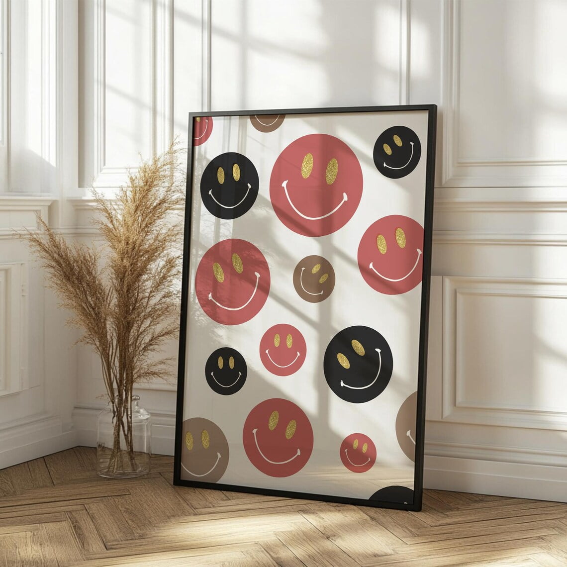 Modroom Smile Face Funky Wall Art, Preppy Apartment Decor, Black Room ...