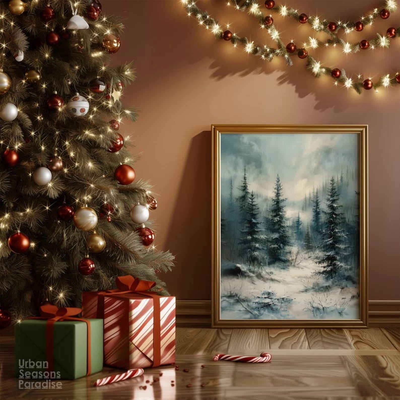 Modroom Snow Tree Wall Art, Snowy Winter Landscape For Rustic Holiday ...
