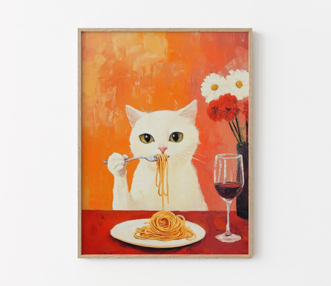 Modroom More Spaghetti Less Upsetti Cat Print | Diner Poster | Bistro ...