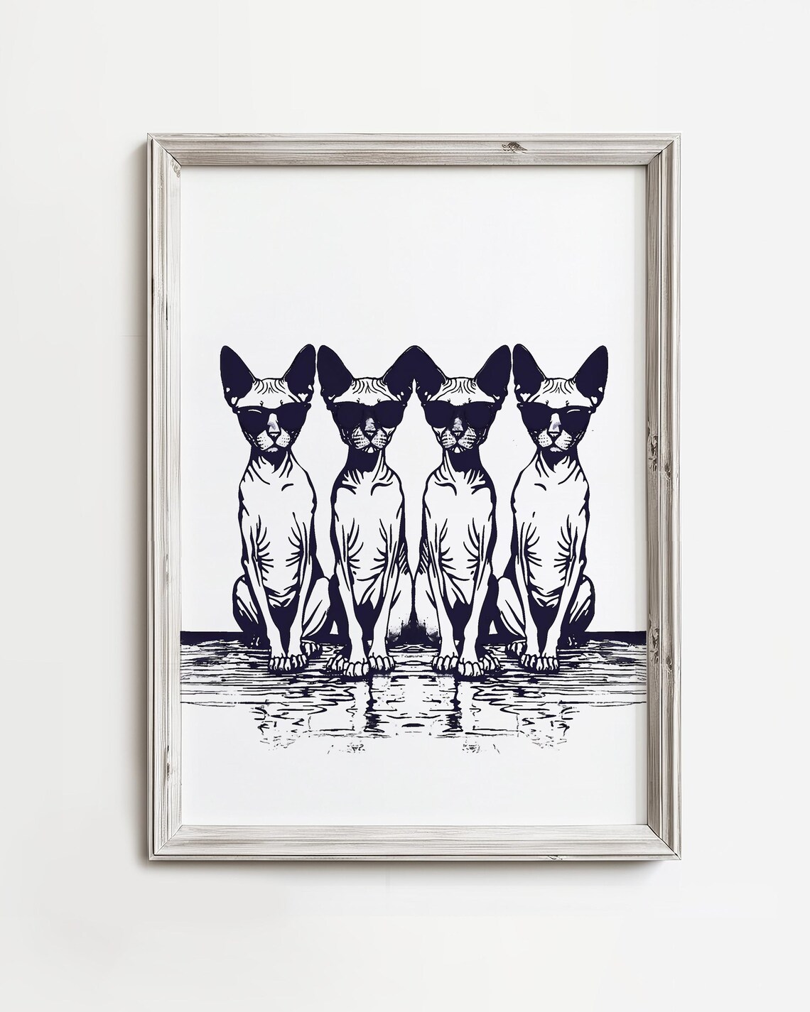 Modroom Sphynx Cats In Shades, Beach Cat Art, Whimsical Fun Coastal ...
