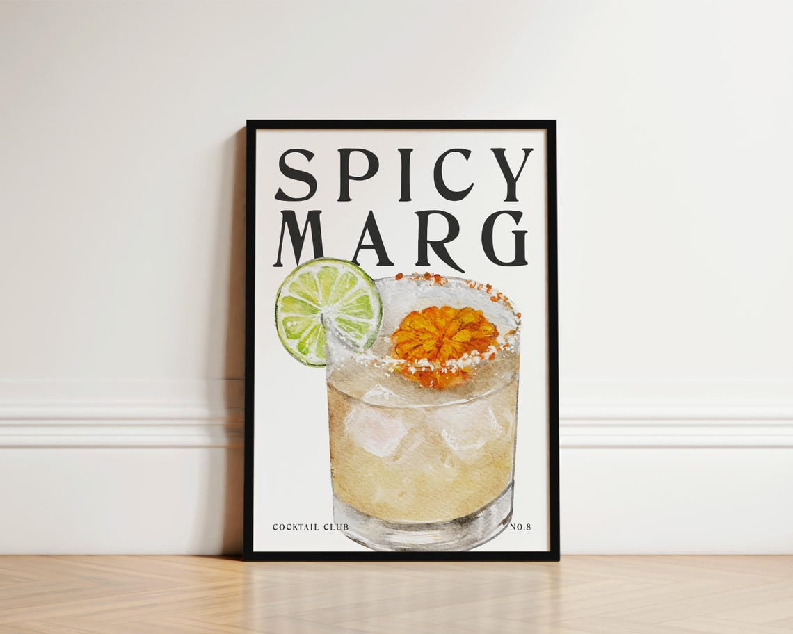 Modroom Spicy Marg Print, Margarita Print, Cocktail Poster, Cocktail ...