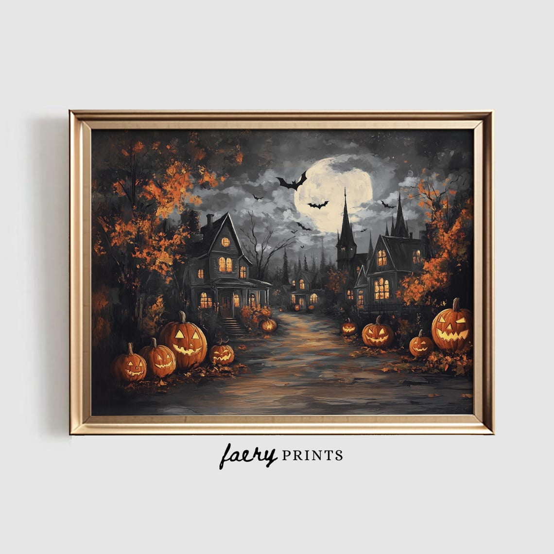 Modroom Spooky Print | Haunted House Wall Art | Pumpkin Street Fall ...