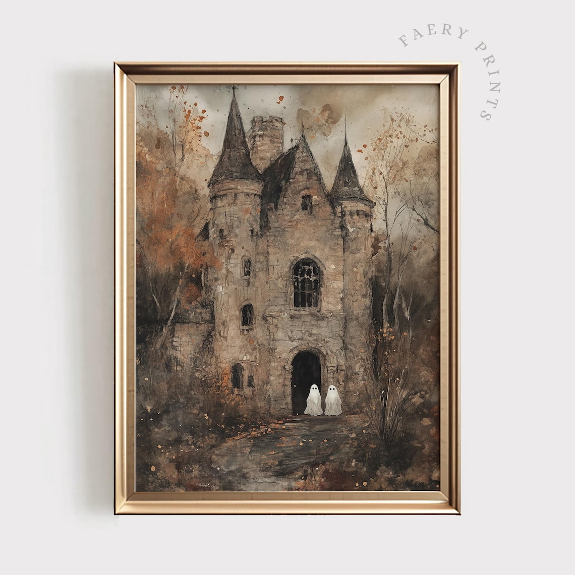 Modroom Spooky Print | Vintage Painting With Little Ghosts | Wall Art ...