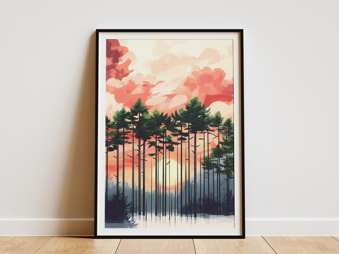 Modroom Spring Sunrise Forest Poster Calm Nature Art Print Modern ...