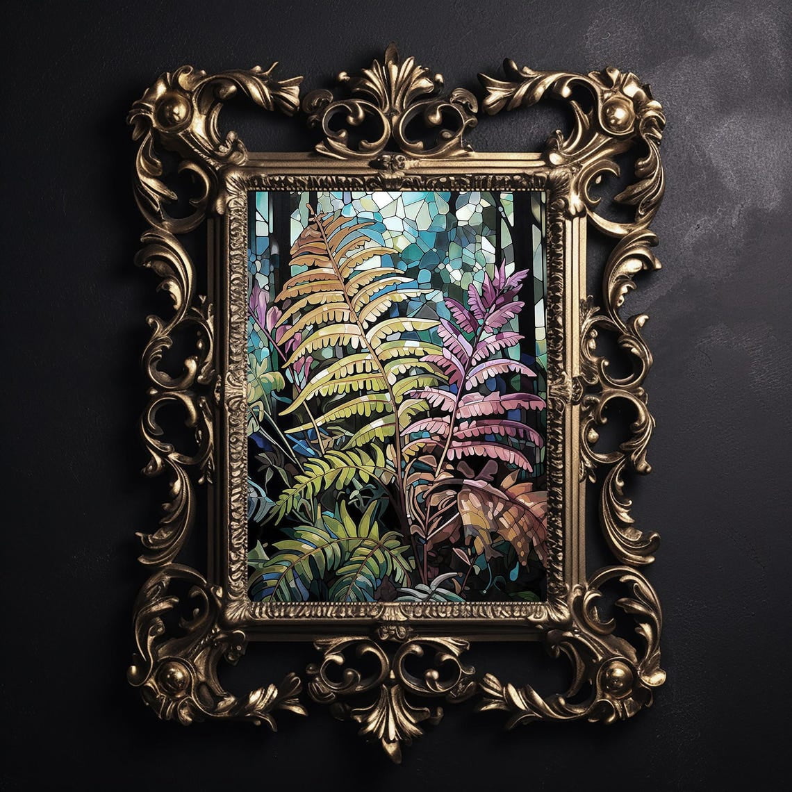 Modroom Stained Glass Forest Fern Poster, Gothic Dark Academia ...