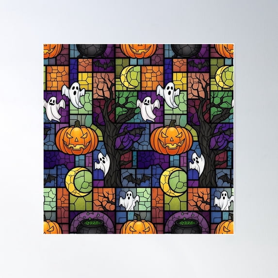 Modroom Stained Glass-Style Costume Party Pattern Design Poster, Modern ...