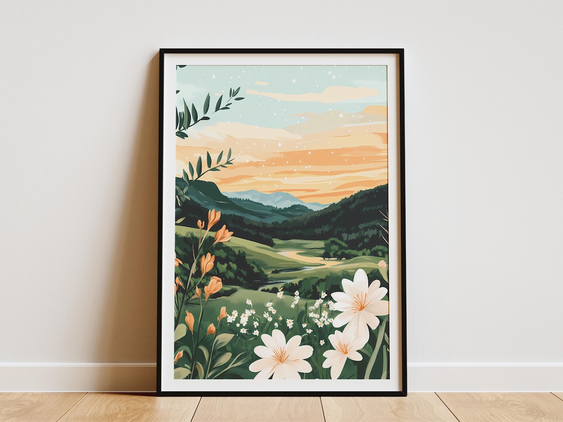 Modroom Starry Night Countryside Hills Landscape Art Print Nature ...