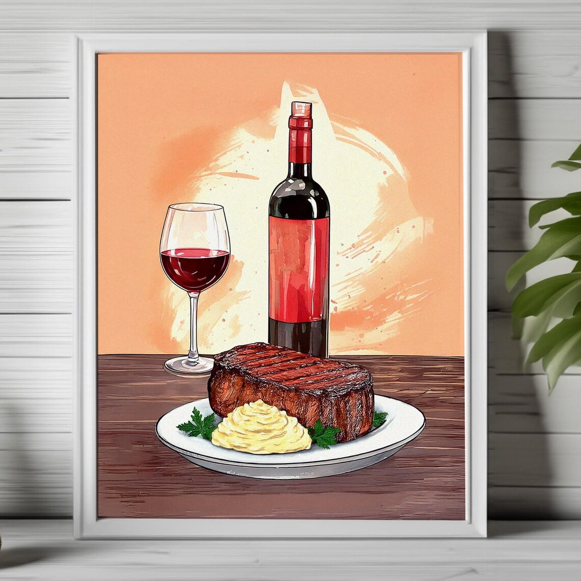 Modroom Steak And Wine Art, Foodie, Steak Dinner Print, Elegant Art ...
