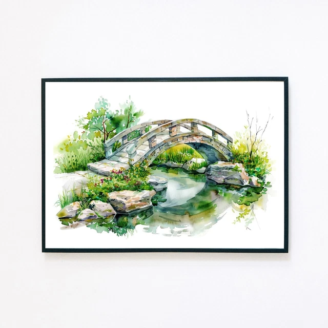 Modroom Stone Bridge Landscape Watercolour Painting Illustration Wall ...