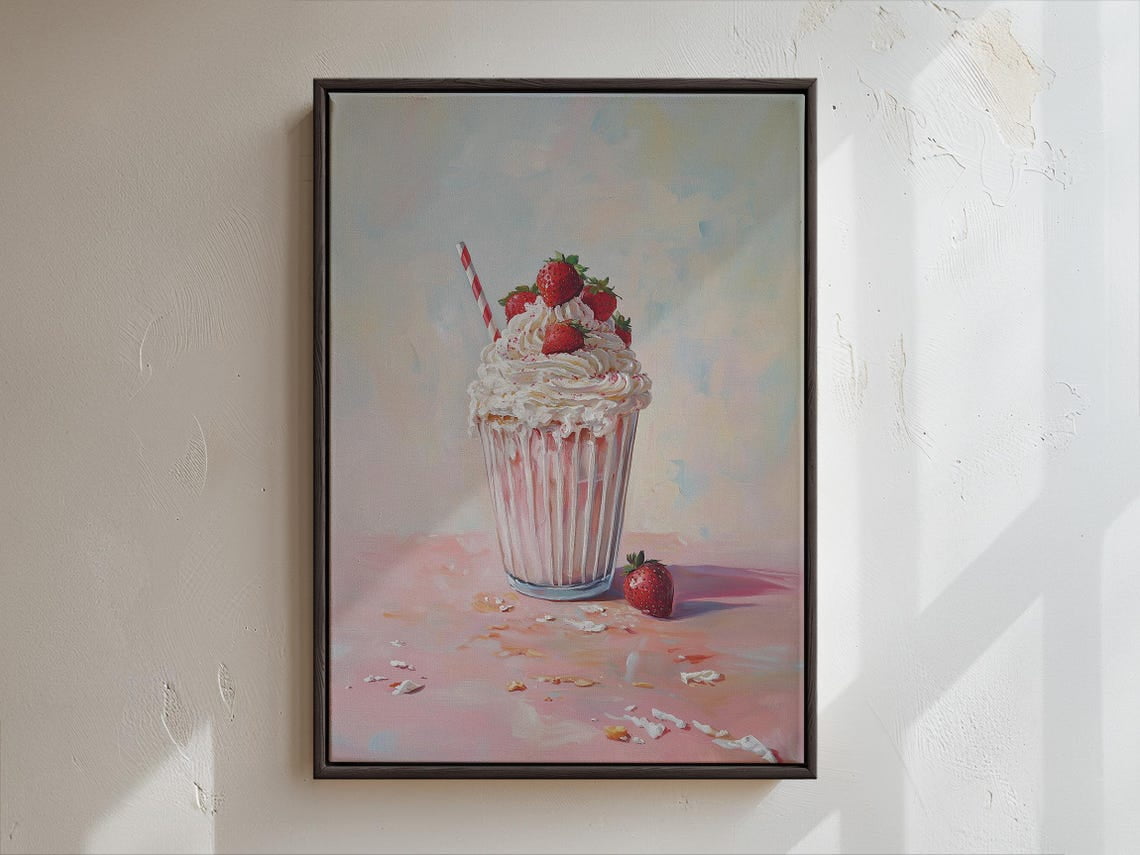 Modroom Strawberry Milkshake Poster, Pink Dessert Wall Art, Sweet ...