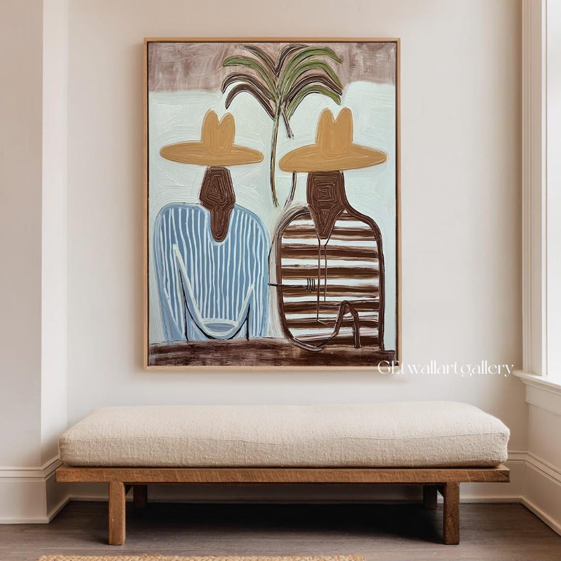 Modroom Summer Abstract Man Poster Wall Art Two Figures on Beach ...