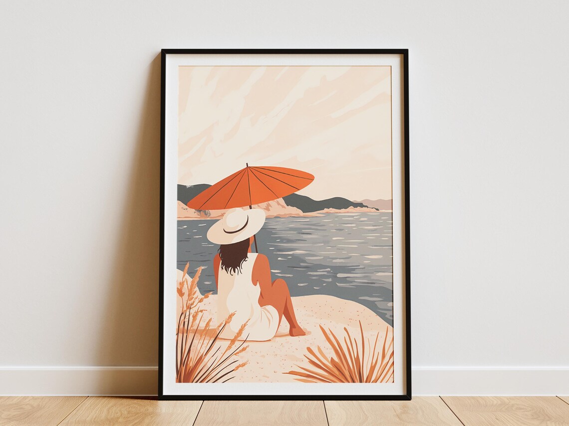 Modroom Summer Vacation Beach Poster Coastal Woman Relaxing Under ...