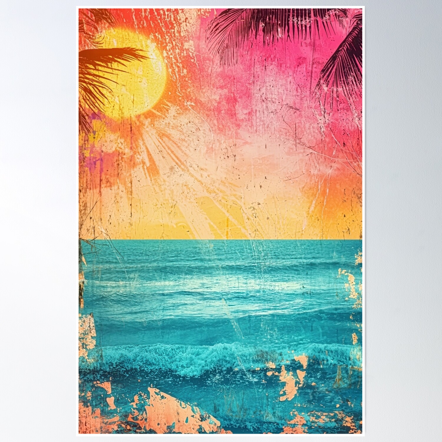 Modroom Summertime Vibes - Distressed Beach Scene Collage 3 Poster Wall ...