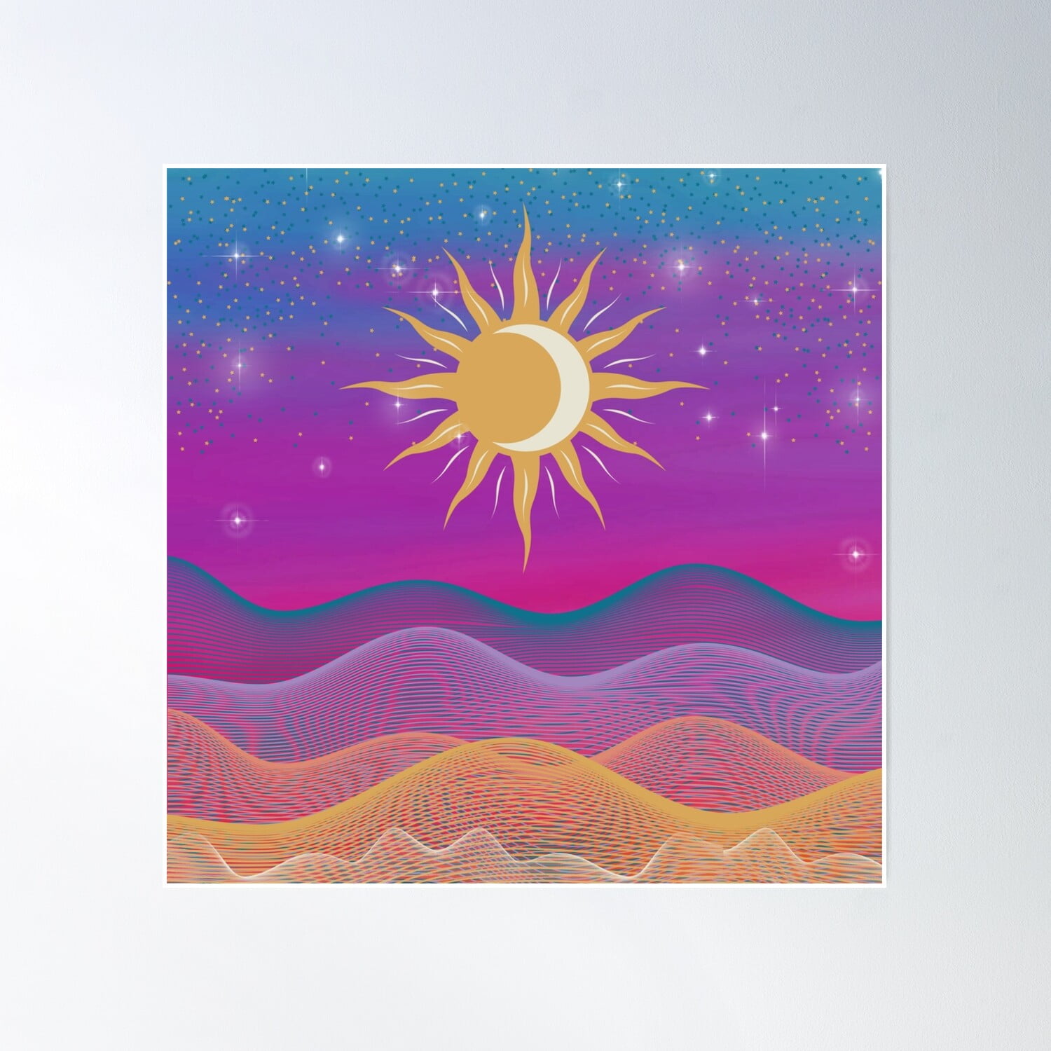 Modroom Sun And Moon On Soundwaves Poster Wall Art, Modern Wall Decor ...