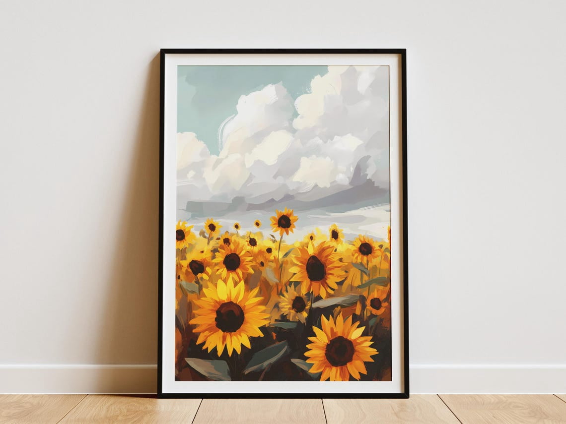 Modroom Sunflower Field Poster Summer Flowers Art Print Yellow ...