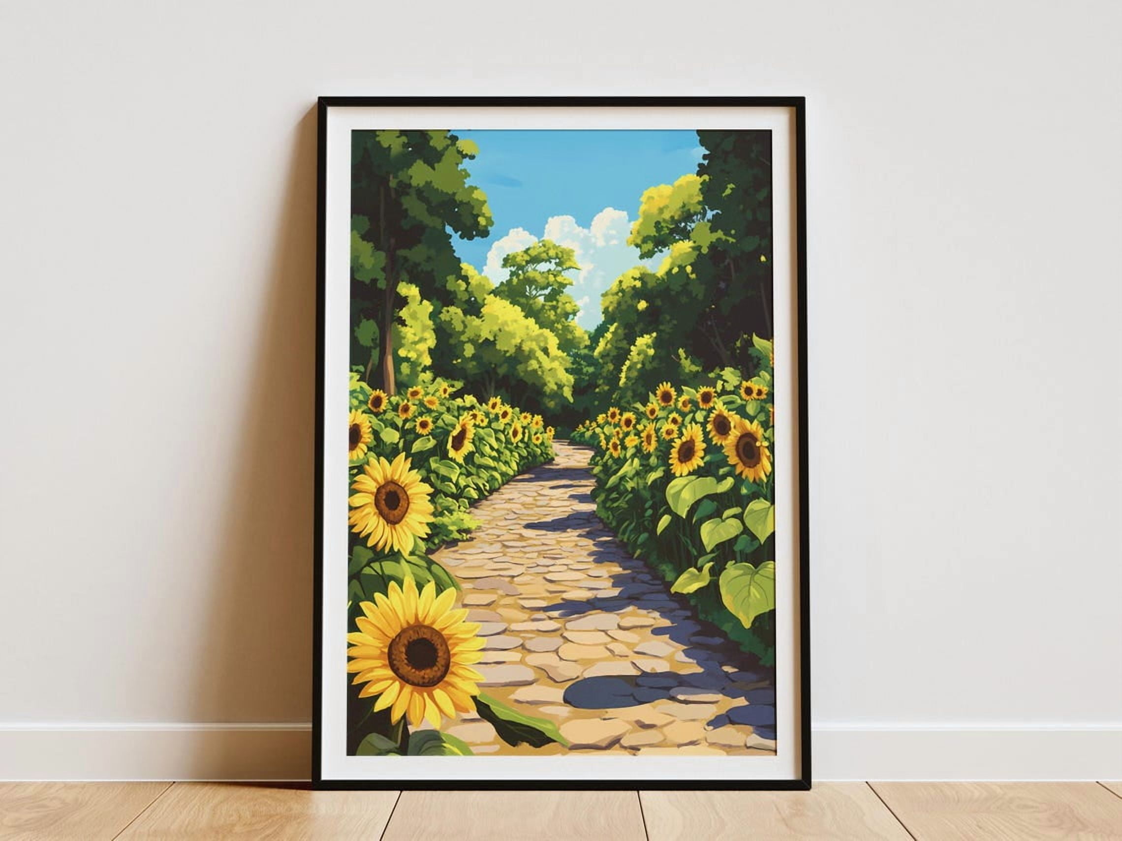 Modroom Sunflowers Cobblestone Path Summer Poster Yellow Flower Art ...