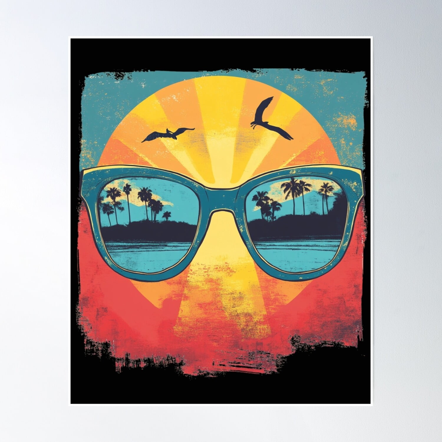Modroom Sunglass Sunset – Retro Tropical Beach Reflection Design Poster ...