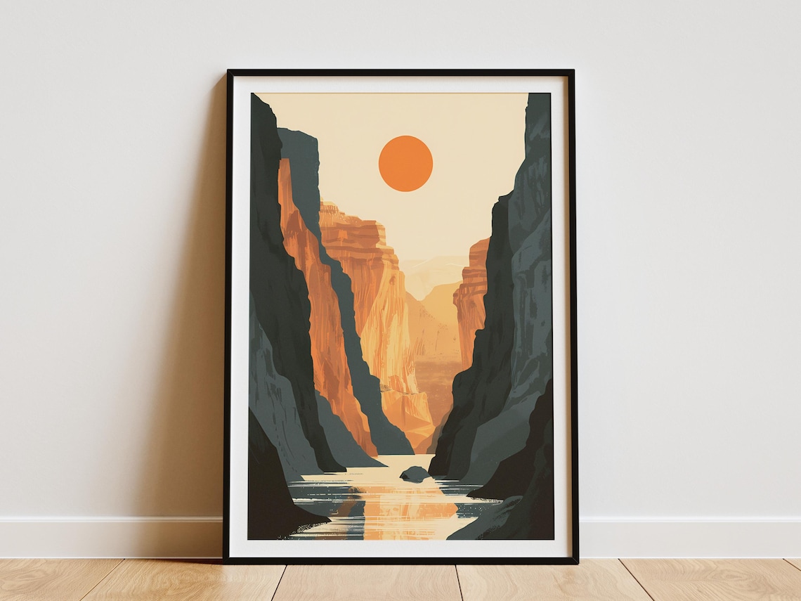 Modroom Sunset Canyon Cliff Minimalist Poster Mid Century Modern Canyon ...