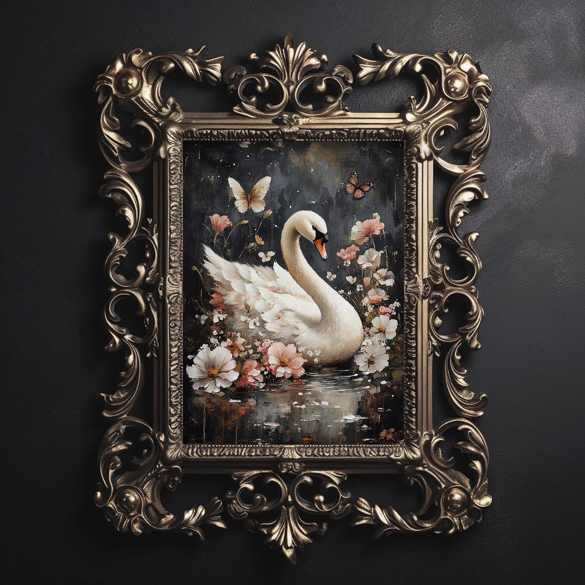 Modroom Swan Floral Portrait Poster, Gothic Dark Academia Vintage ...
