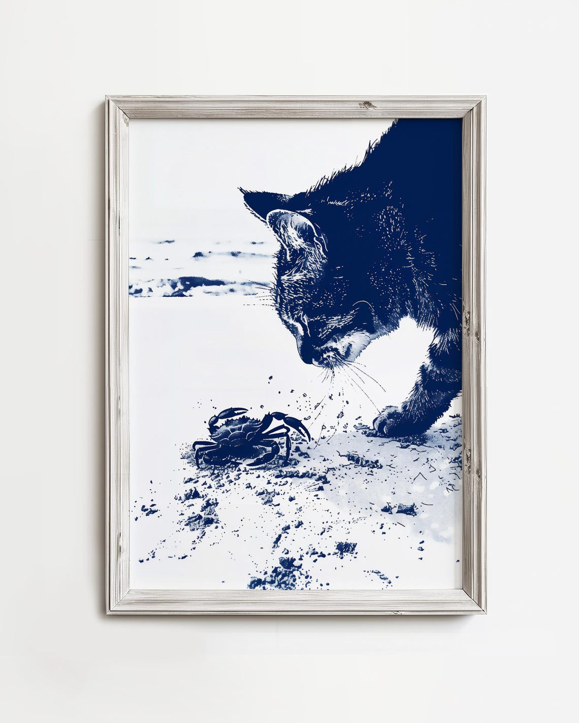 Modroom Tabby Cat Finds Crab, Beach Cat Art, Whimsical Fun Coastal Cats ...