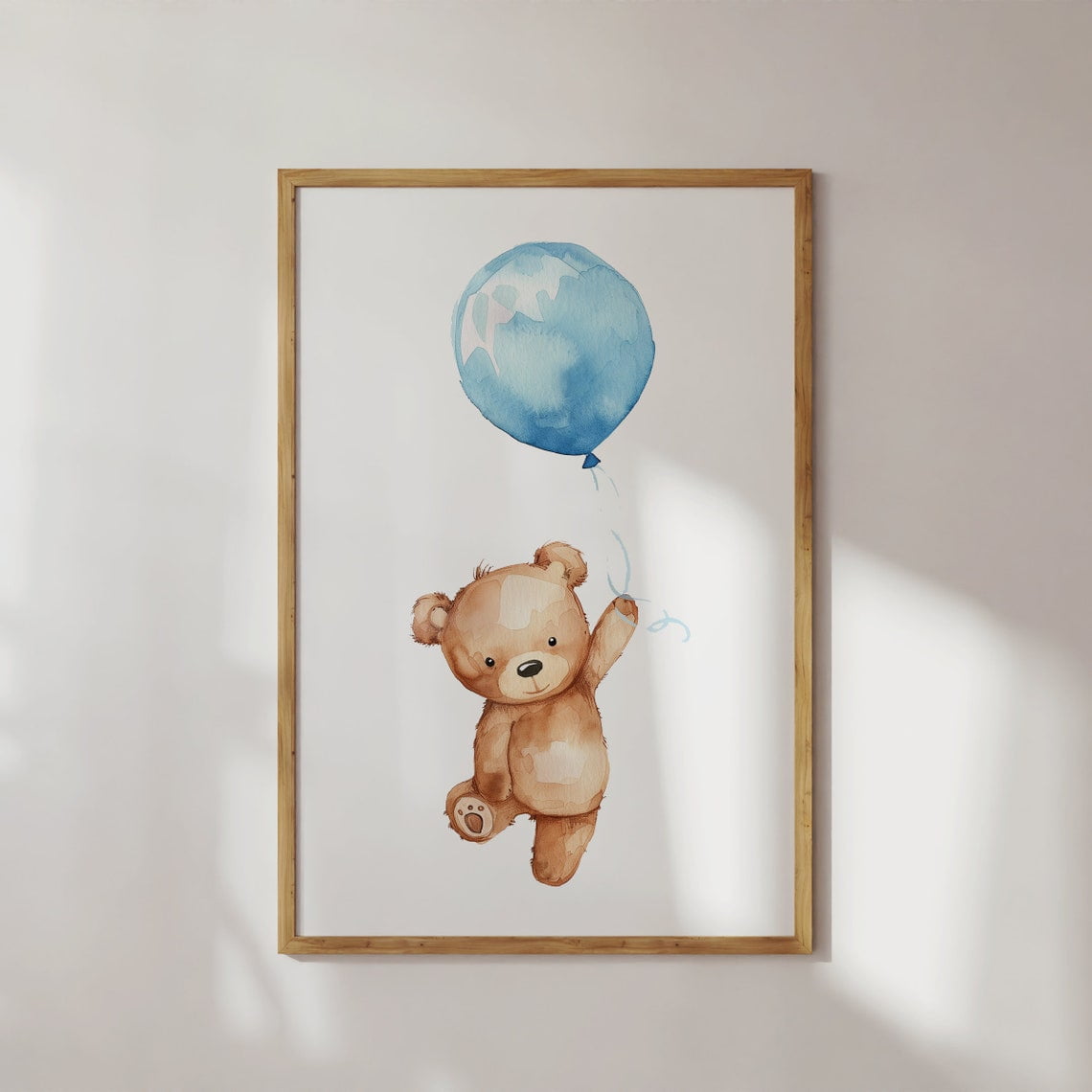 Modroom Teddy Bear & Blue Balloon Art Print - Playful Watercolor ...