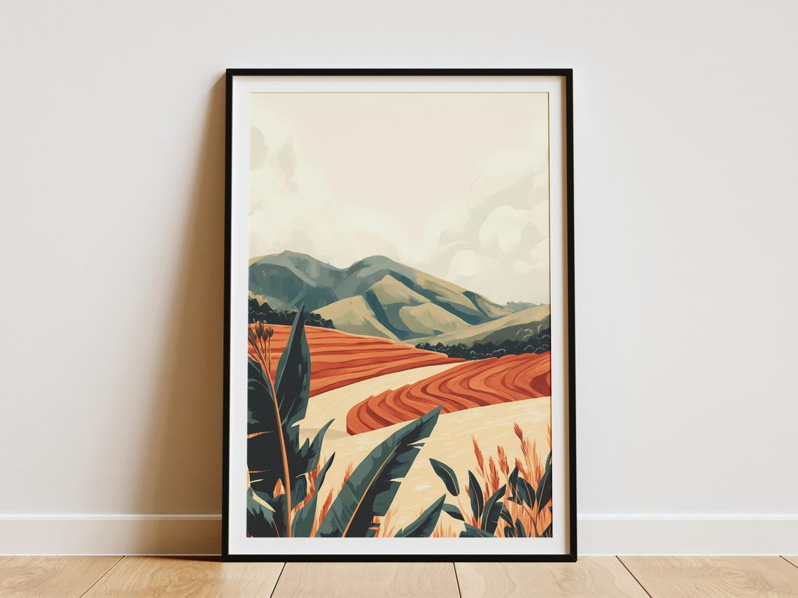 Modroom Terraced Fields Landscape Poster Modern Farm Print Abstract ...