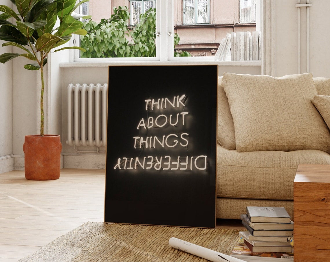 Modroom Think About Things Differently Neon Wall Art Print, Large Scale ...
