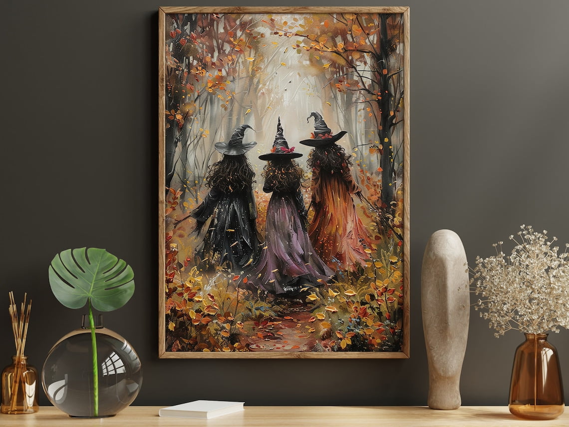 Modroom Three Witches Poster, Vintage Holiday Wall Art, Rustic Seasonal ...