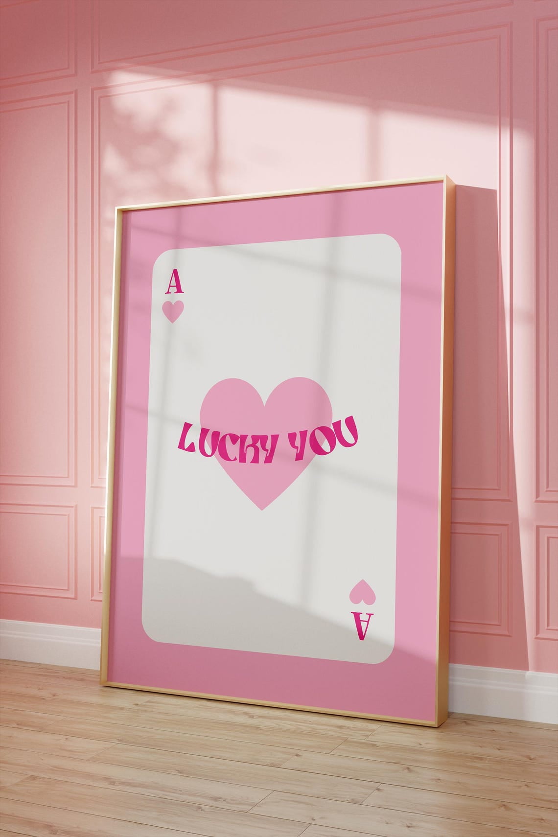 Modroom Trendy Ace Of Hearts Print, Lucky You Pink Retro Wall Art ...