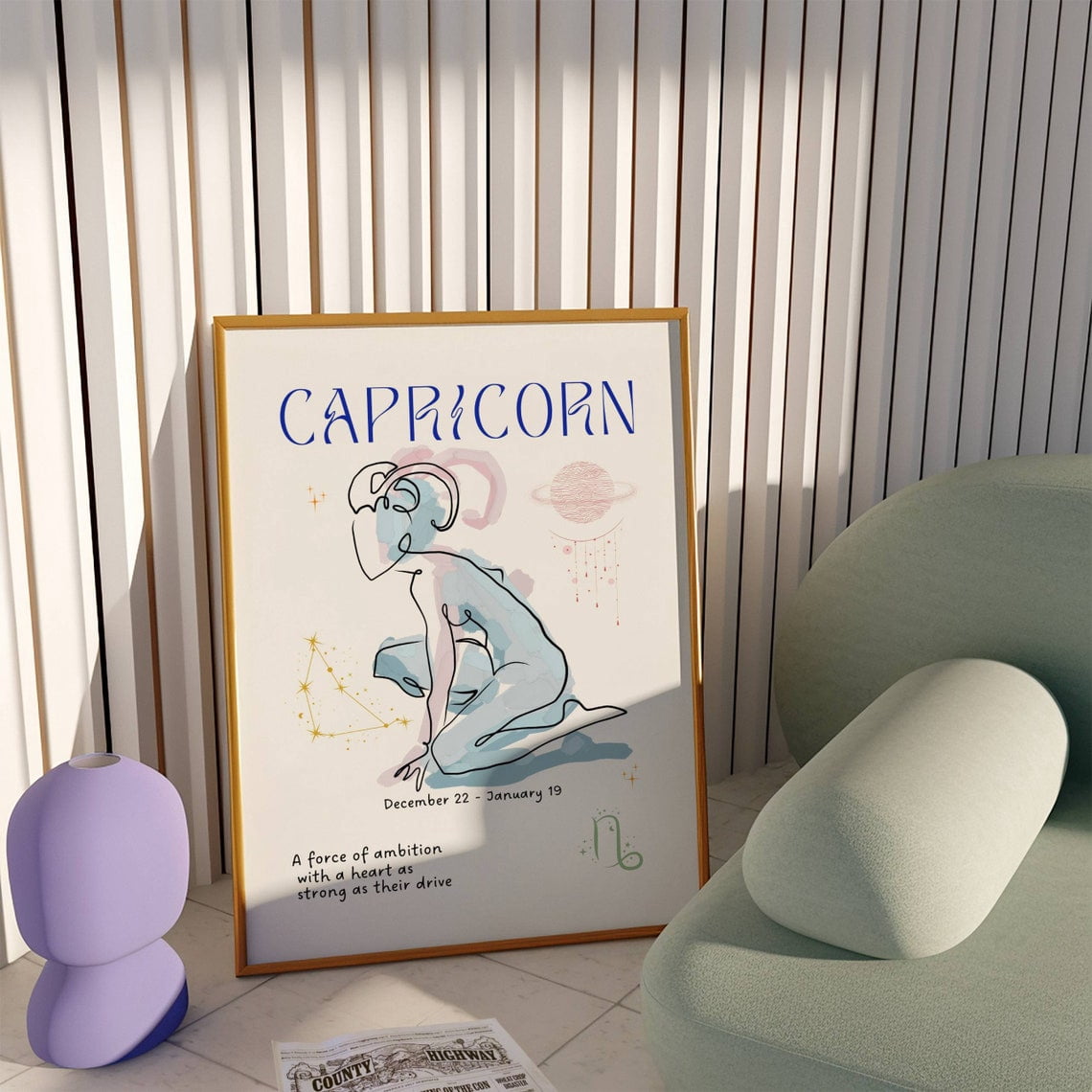 Modroom Trendy Capricorn Zodiac Sign Print, Star Sign Poster, Celestial ...